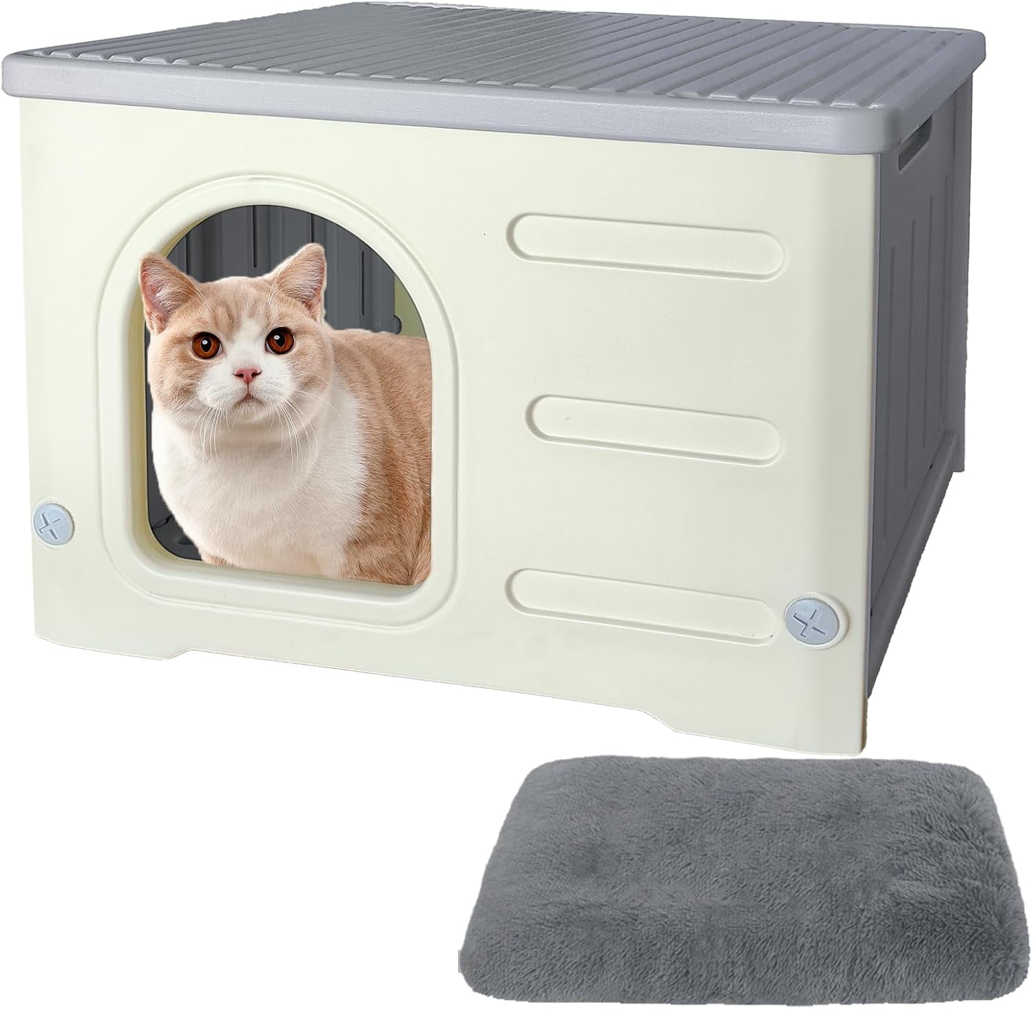 Veado Plastic Waterproof Cat House Outdoor | Sturdy Feral Cat Shelter with Insulated Bed Mat ...