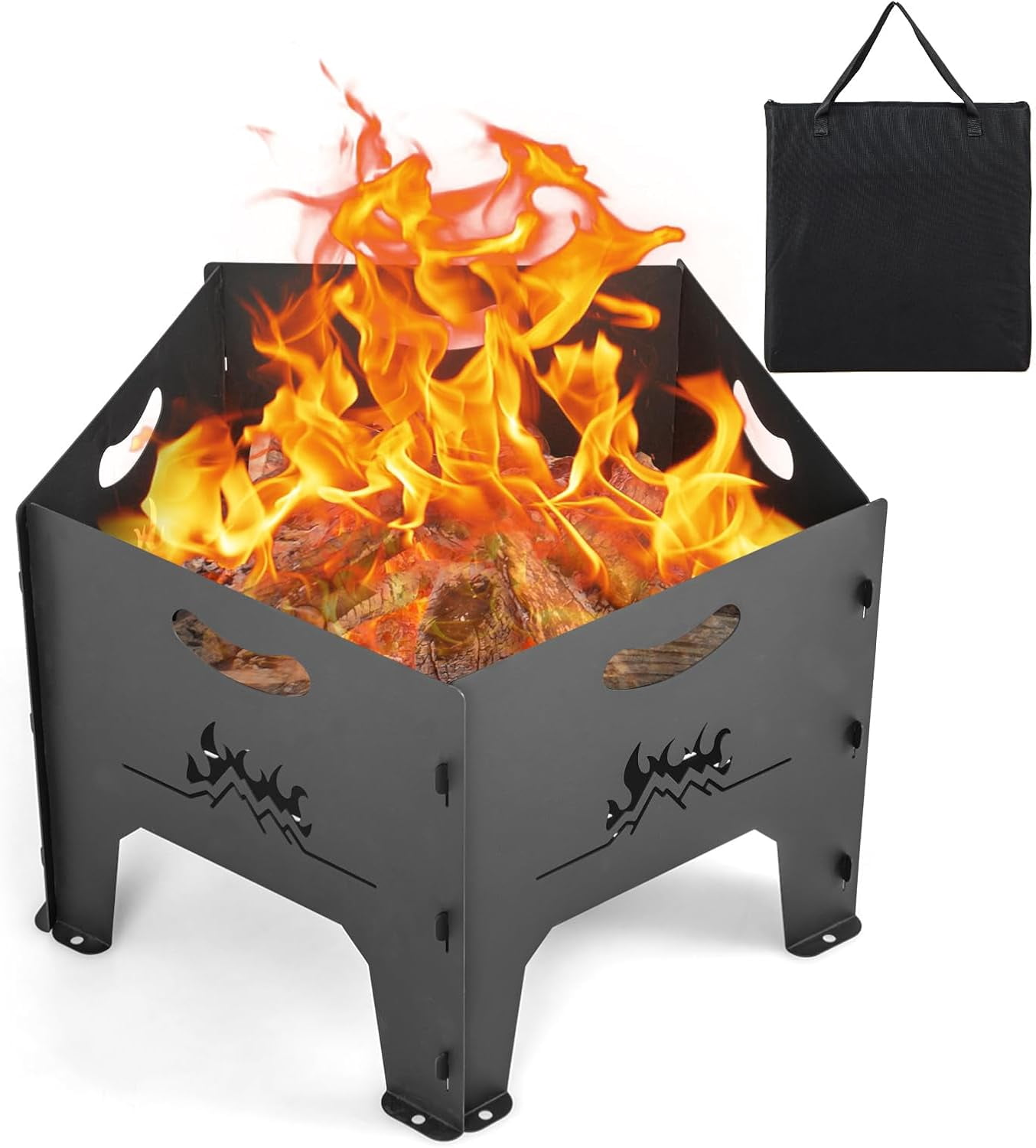 Veado Portable Folding Fire Pit With Storage Bag, Heavy Duty Wood ...