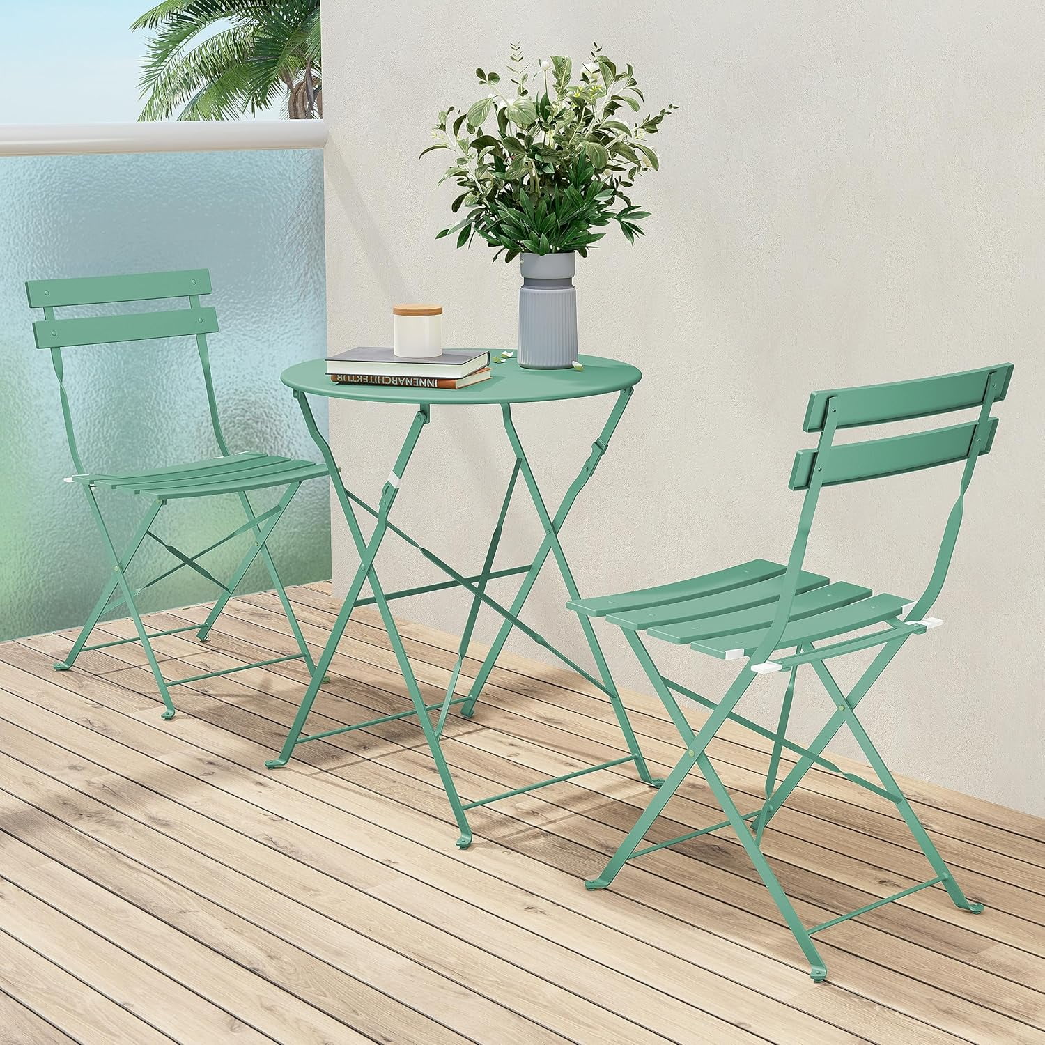 Veado Premium Steel Patio Bistro Set, Folding Outdoor Patio Furniture ...