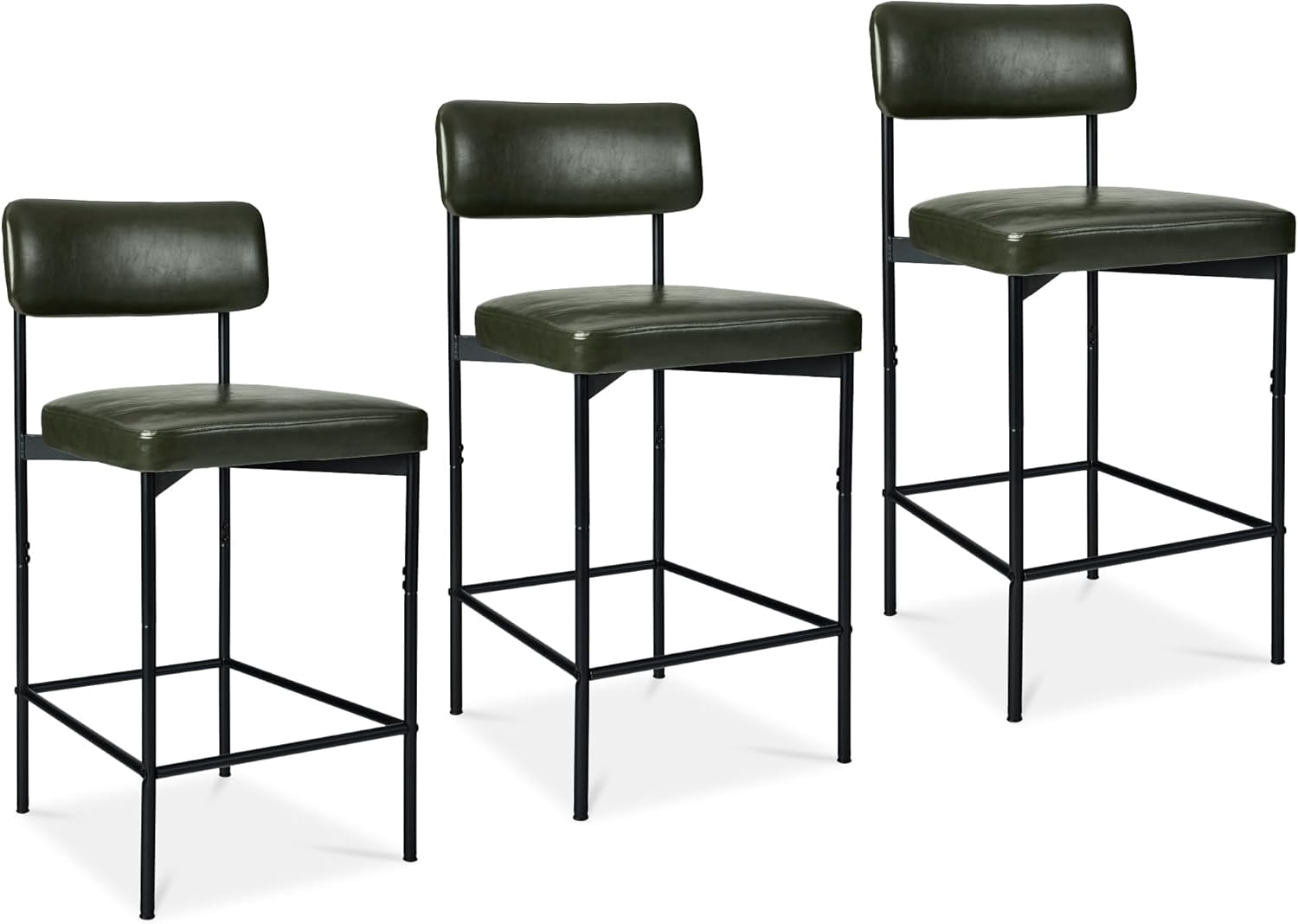 Veado Set of 2, Armless Counter Height Bar Stools, Modern PU Faux ...