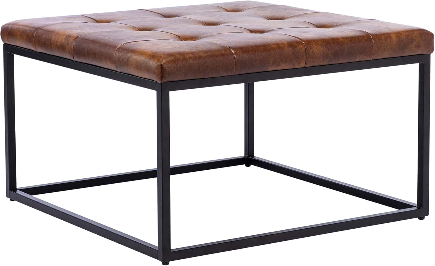 Veado Square Ottoman Coffee Table, Faux Leather Ottoman Foot Rest ...