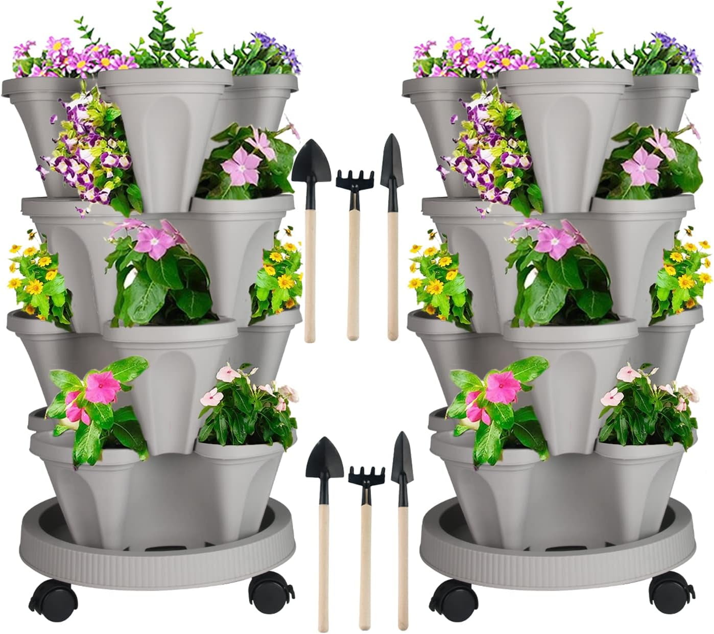 Veado Stackable Planter, Vertical Garden Planter with Wheels and Tools ...