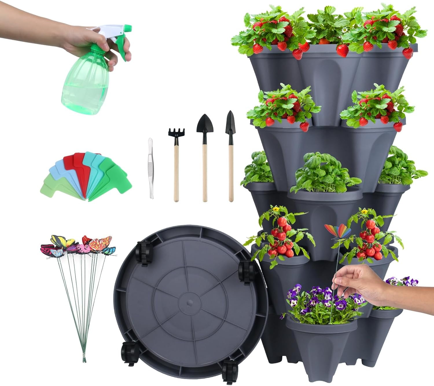 Veado Stackable Planter, Vertical Strawberry Planter with Garen Tool ...