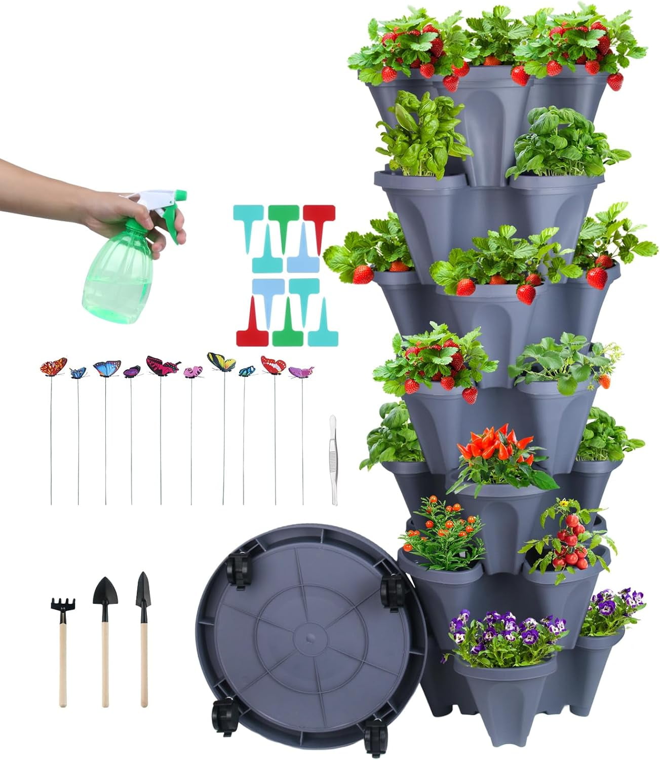 Veado Stackable Planter, Vertical Strawberry Planter with Garen Tool ...