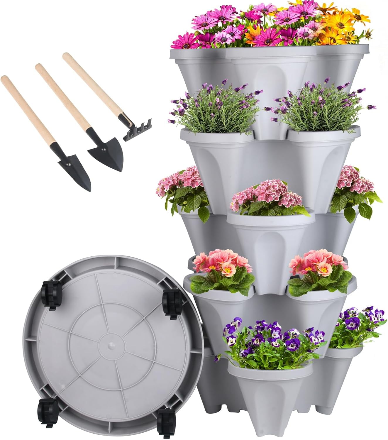 Veado Stackable Vertical Garden Planter with Wheels and Tools, Self ...