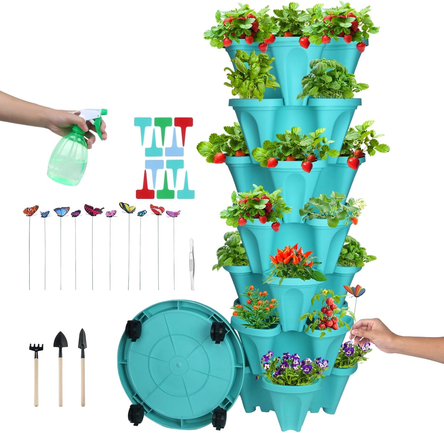 Veado Stackable Vertical Garden Planter with Tool Set, Self Watering 7 ...
