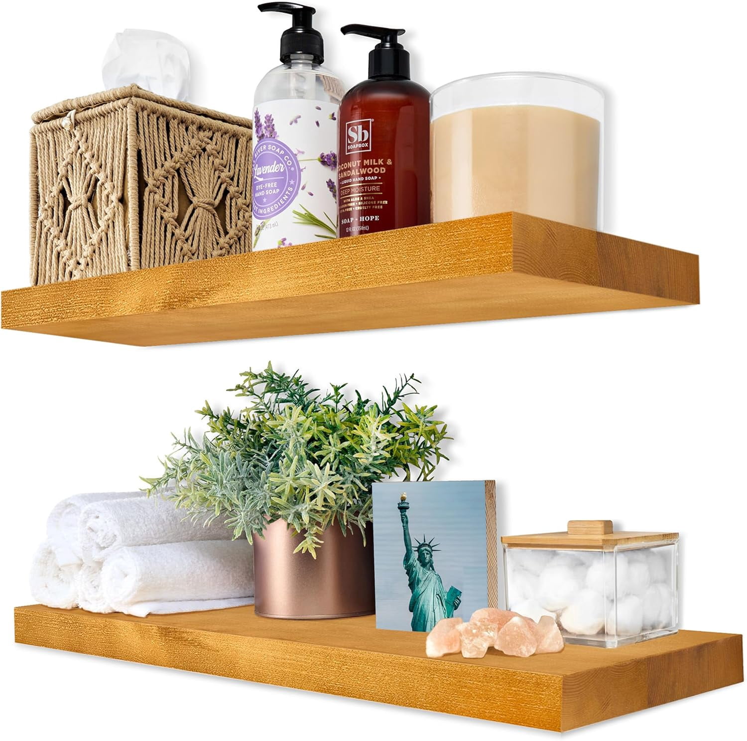 Veado Wood Floating Shelves for Wall - 16” Solid Wall Shelves for ...