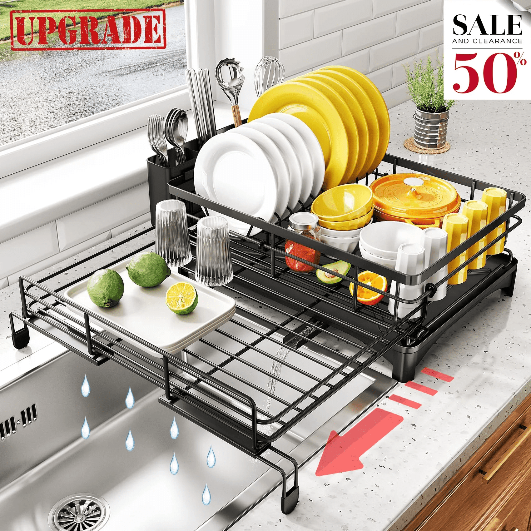 Veakar Compact Dish Drying Rack Large Dish Rack for Kitchen Counter ...