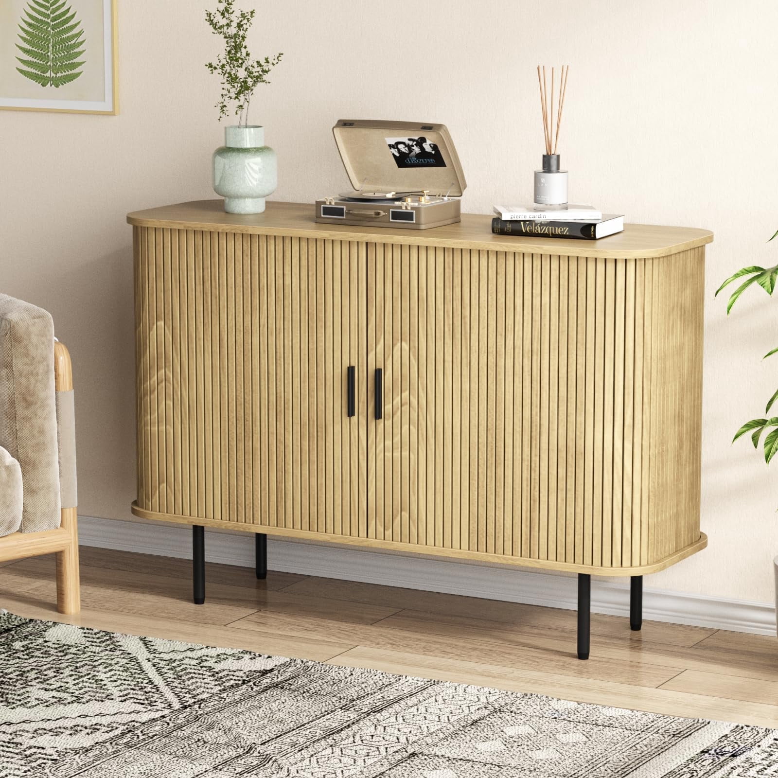 VEANERWOOD Sideboard Buffet Cabinet 47" Storage Cabinet with 2 Sliding ...