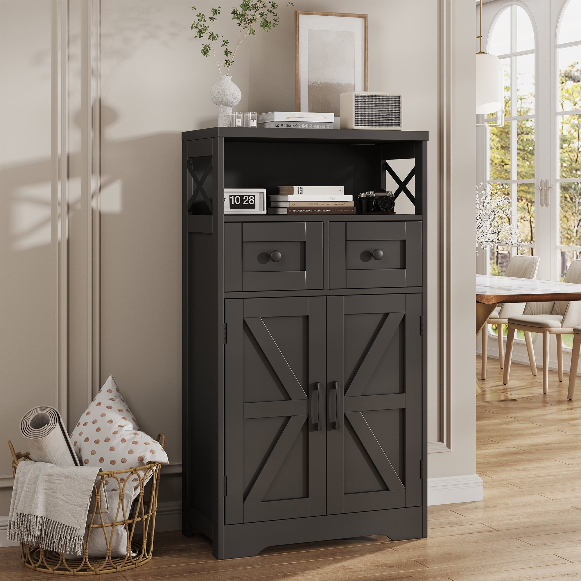 Veanerwood Black Storage Cabinet 43 inches Freestanding Kitchen Pantry ...