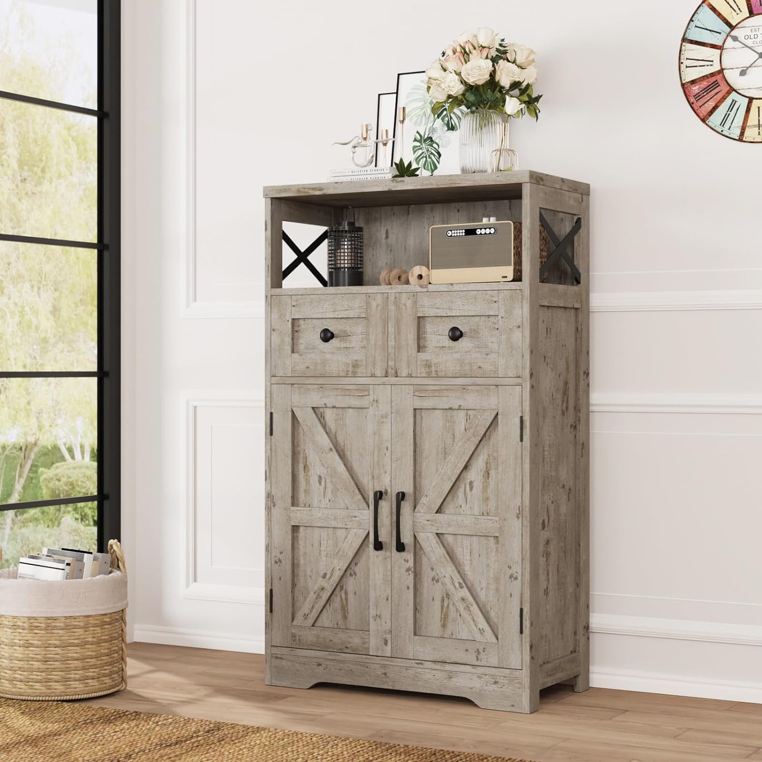 Veanerwood Rustic Farmhouse Storage Cabinet with Drawers and Shelves ...