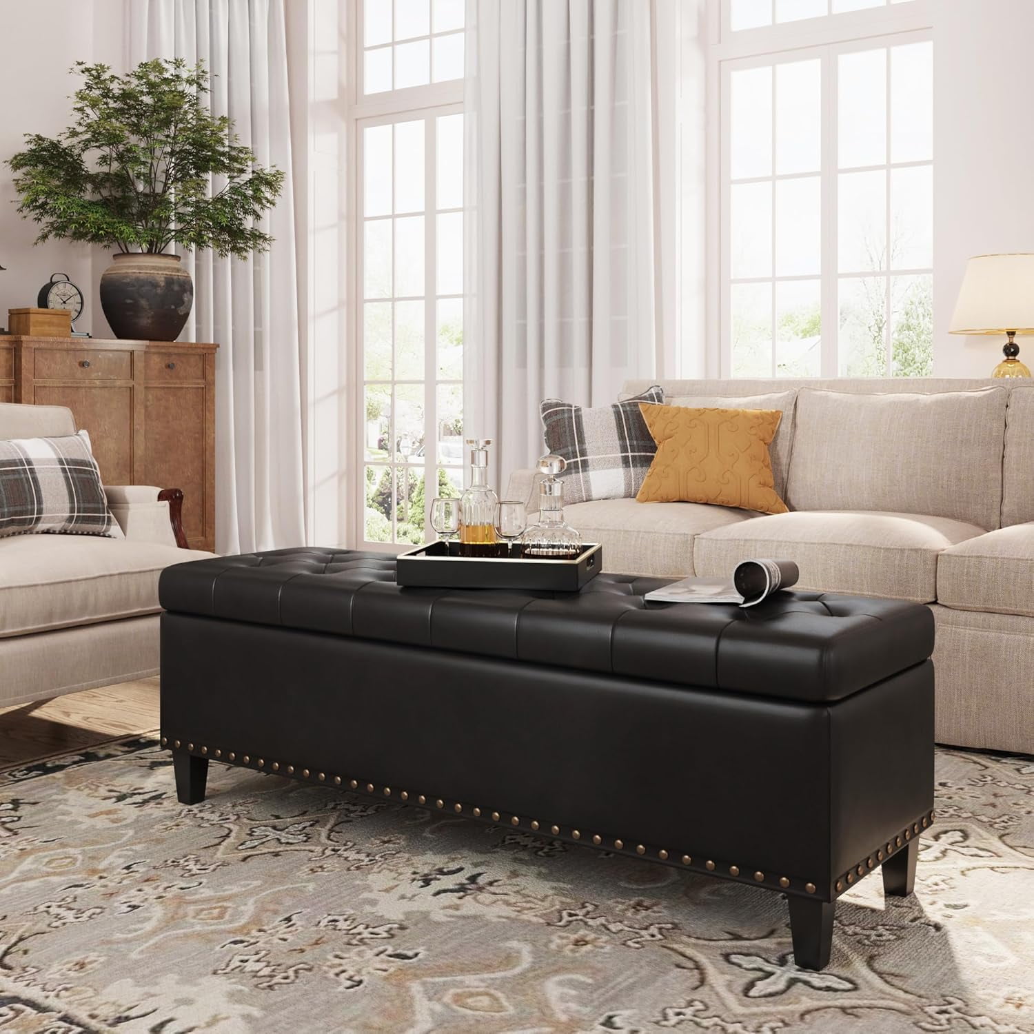 Veanerwood Storage Bench, 51-Inch Large Storage Ottoman, 30 Gallons ...