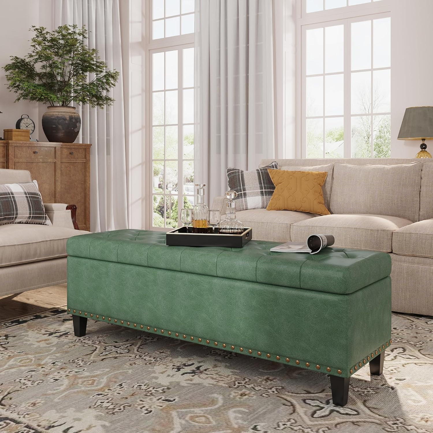 Veanerwood Storage Bench, 51-Inch Large Storage Ottoman, 30 Gallons ...