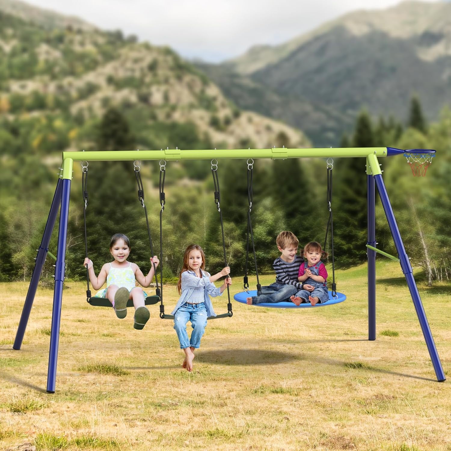 Veanerwood Swing Sets for Backyard, 600lbs Heavy Duty Swing Set with 1 ...