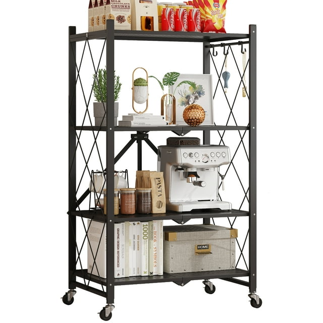 Vebreda 4-Tier Storage Shelf Foldable Metal Shelving Units with Wheels ...