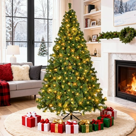 TROPOW 6FT Pre-Lit Green Christmas Tree with 450 Warm White LED Lights ...