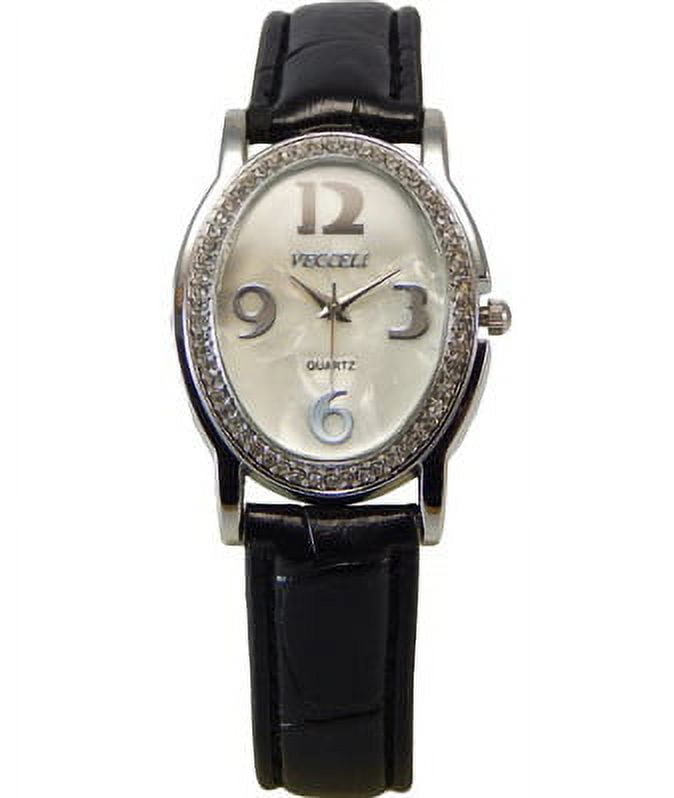 Vecceli Italy L-535 White Ladies Watch in Black-Leather Band - Walmart.com