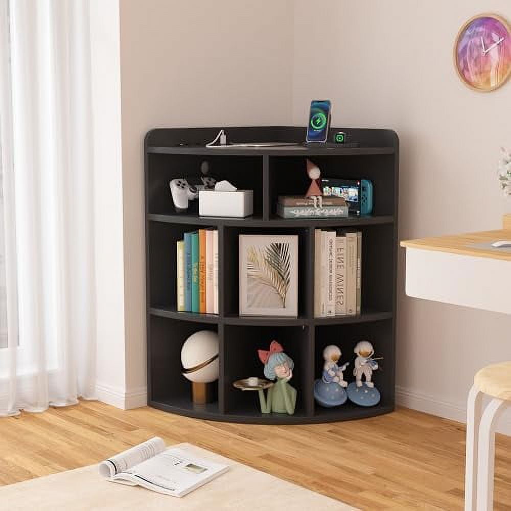 Vecelo Corner Cabinet with Charging Station, 3-Tier Cube Storage ...
