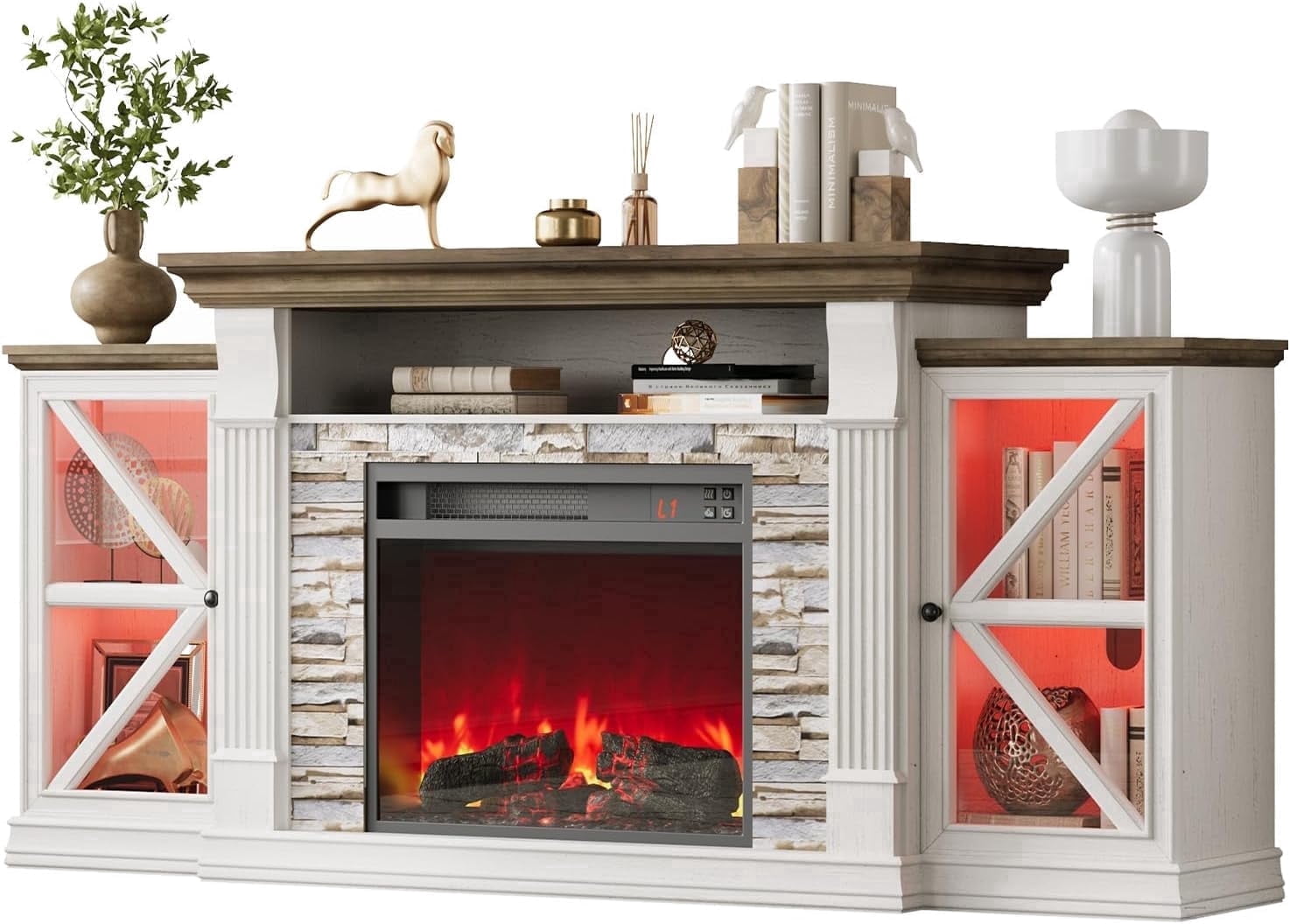 Vecenuy Electric Fireplace TV Stand, 70" Farmhouse Entertainment Center ...