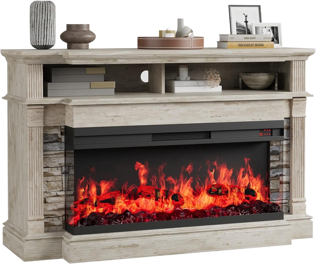 Vecenuy Fireplace TV Stand for TVs up to 65", Farmhouse 52"Fireplace ...