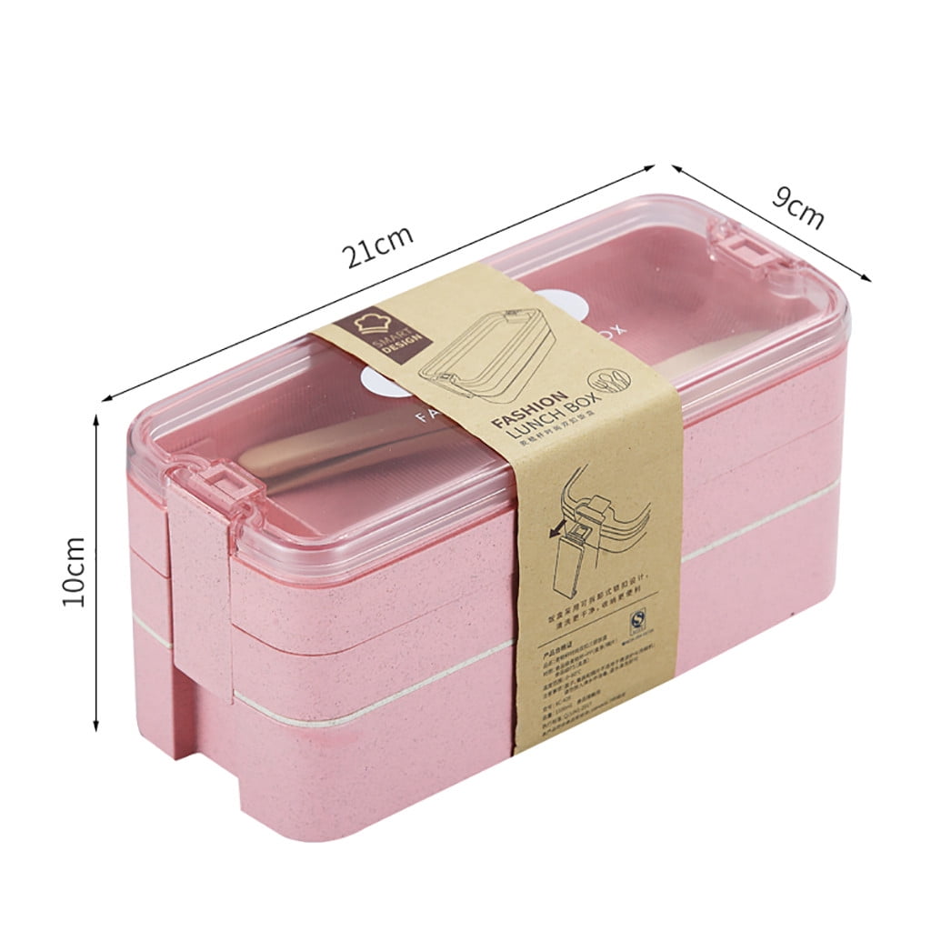Zenithome Cute Lunch Box Pink Portable 3 Layer Microwave Bento Lunch ...