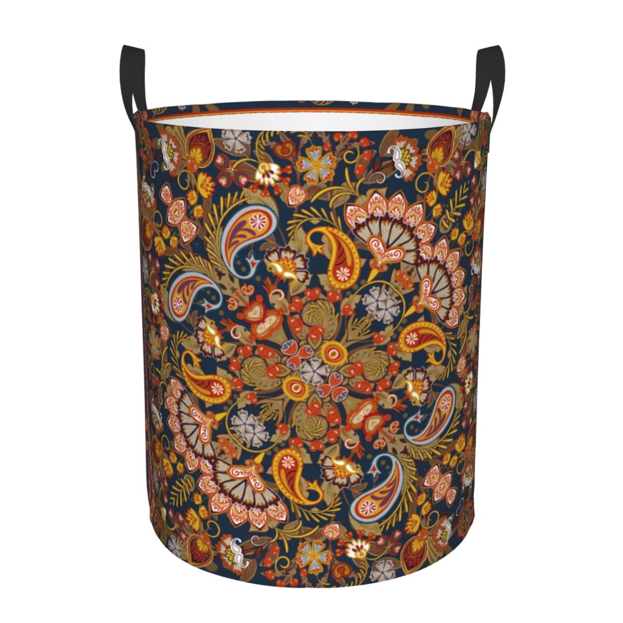 Vector Ornament Paisley Circular Laundry Basket (With Handle ...