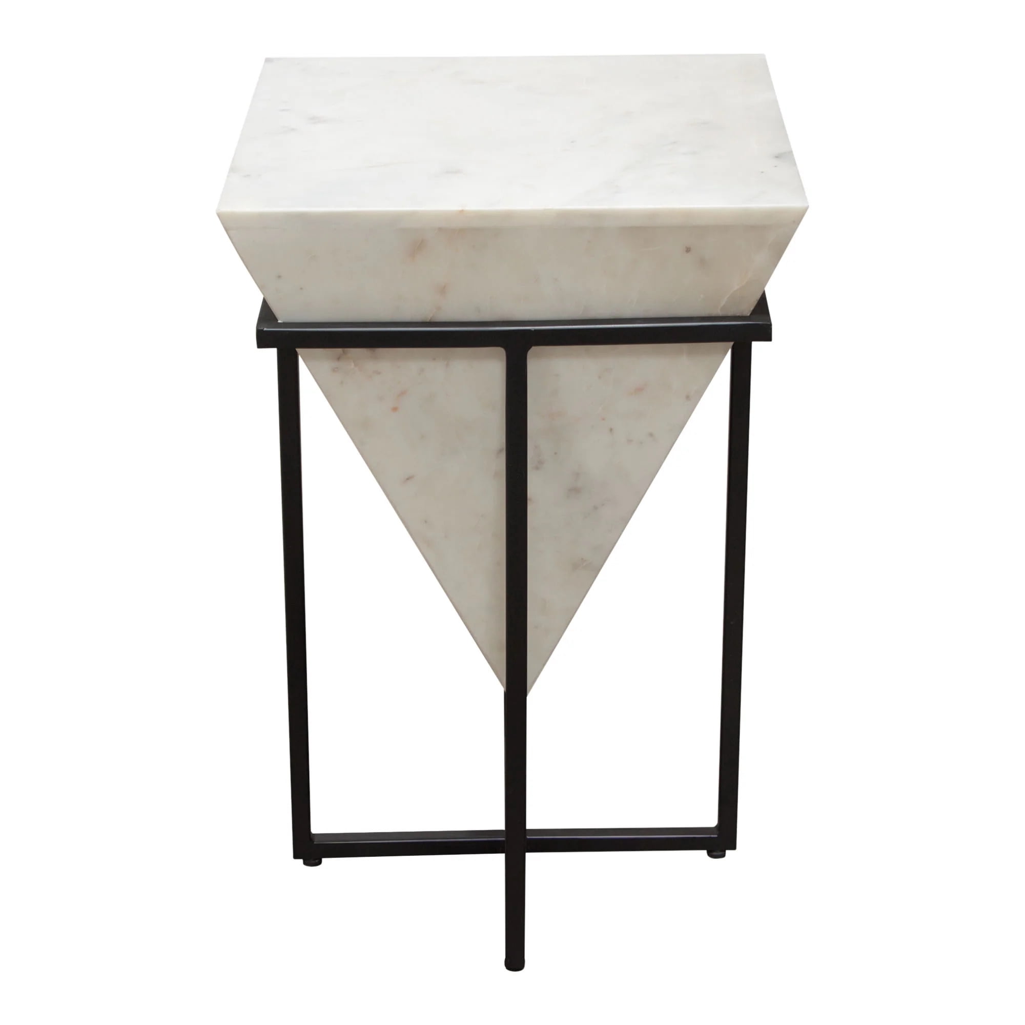 Vector Small Accent Table w/ Pyramid Shape Genuine White Marble Iron ...