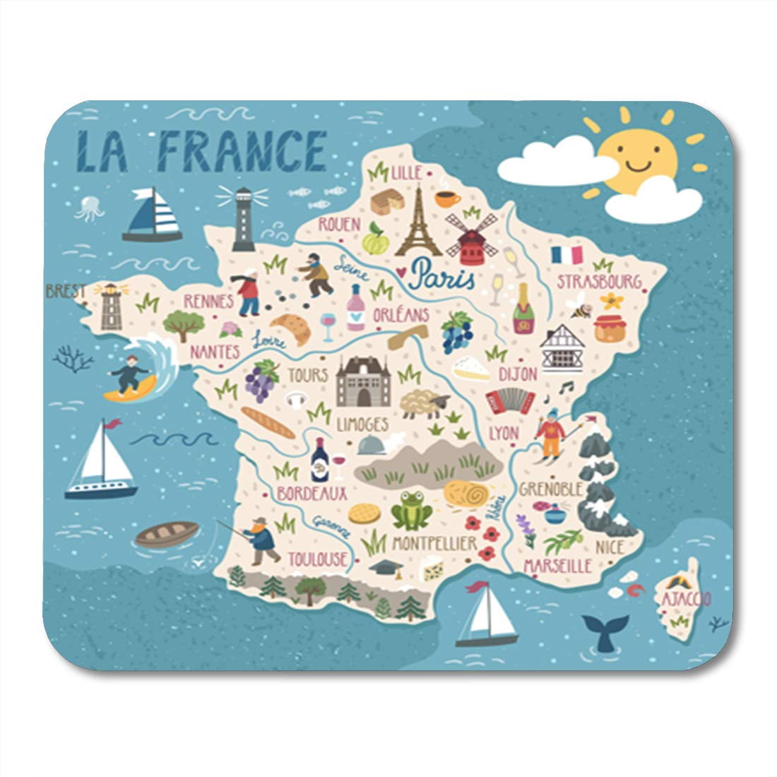 Vector Stylized Map of France Travel Illustration with French Landmarks ...