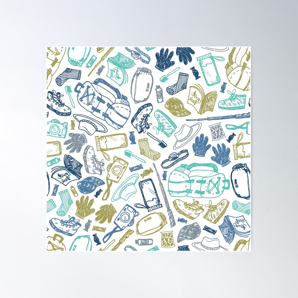 Vector White Seamless Doodle Sketch Pattern With Objects For Trekking ...
