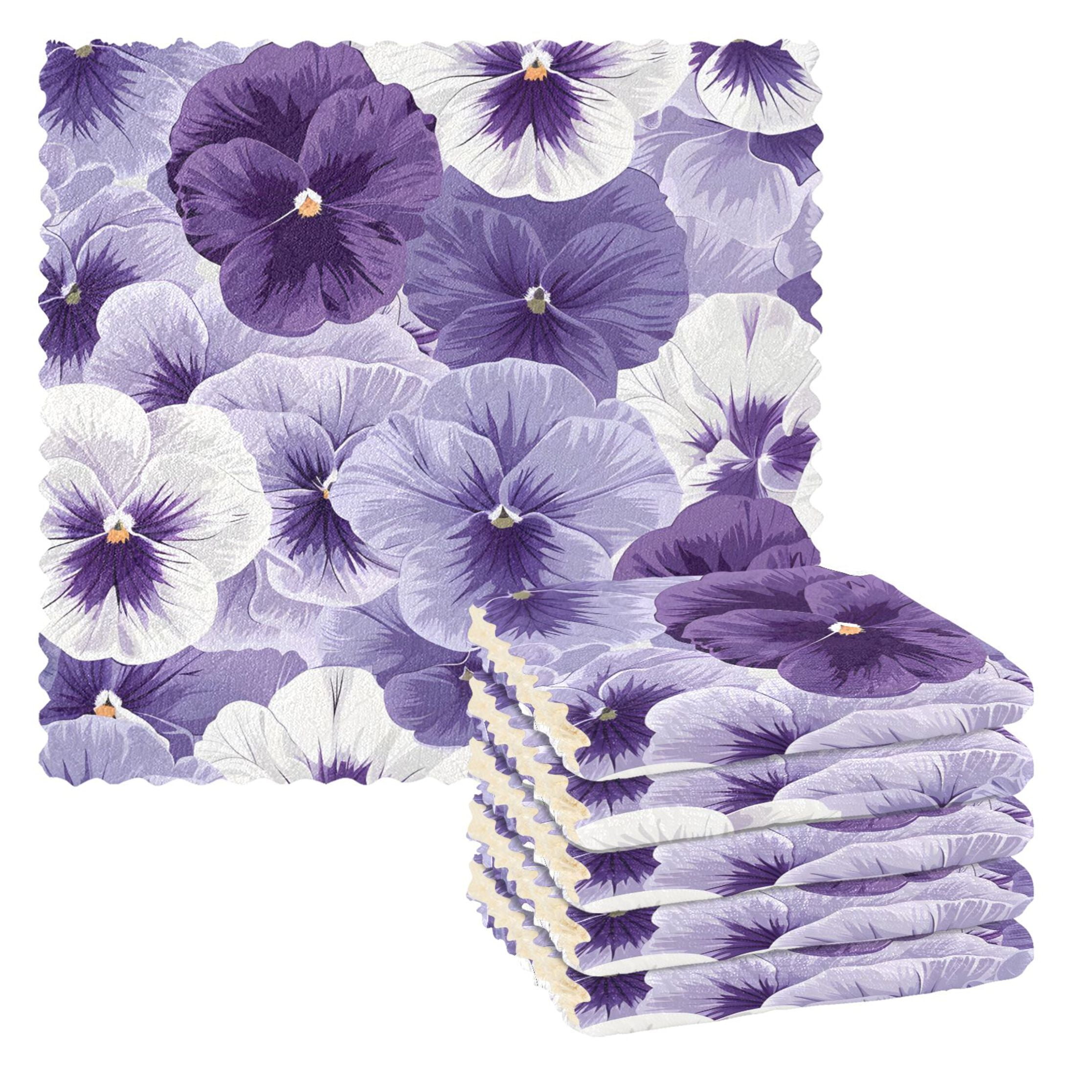 Vector with White and Violet Pansy Flowers for Background Kitchen Cloth ...