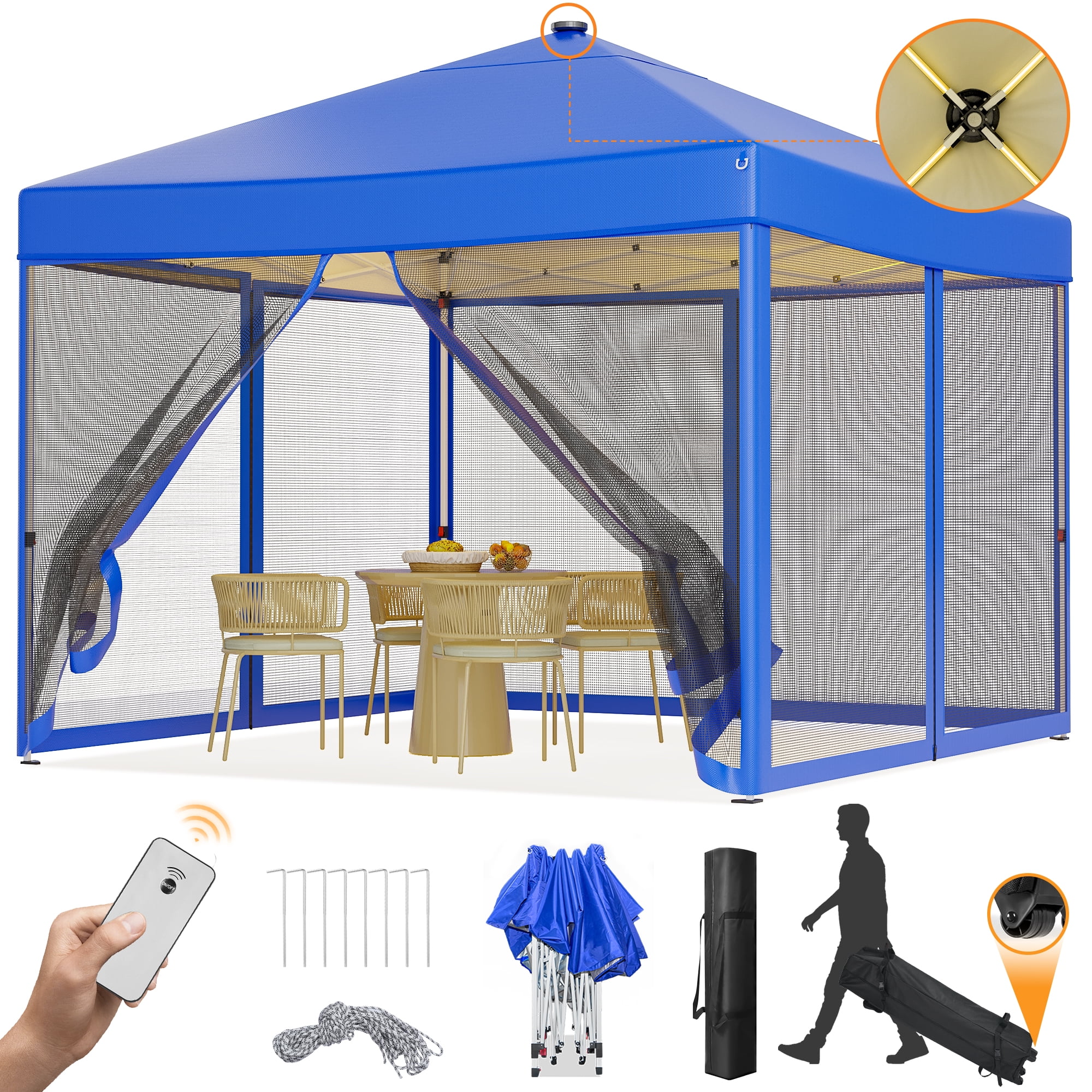 Vecukty 10x10ft Pop Up Canopy Tent with Removable Mesh Mosquito ...