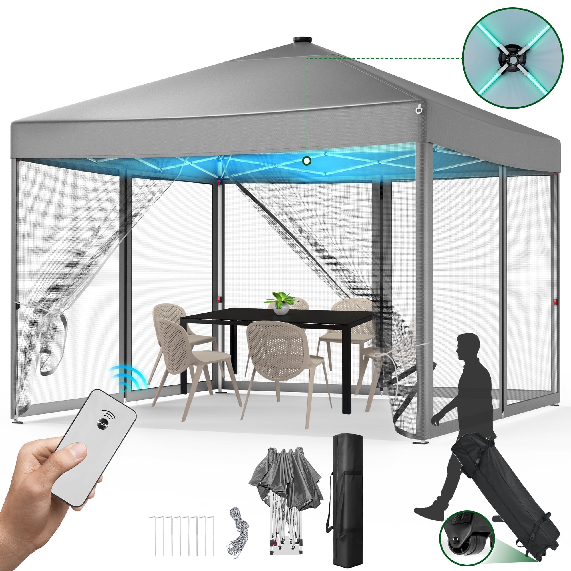 Vecukty 10x10ft Pop Up Canopy Tent with Removable Mesh Mosquito ...