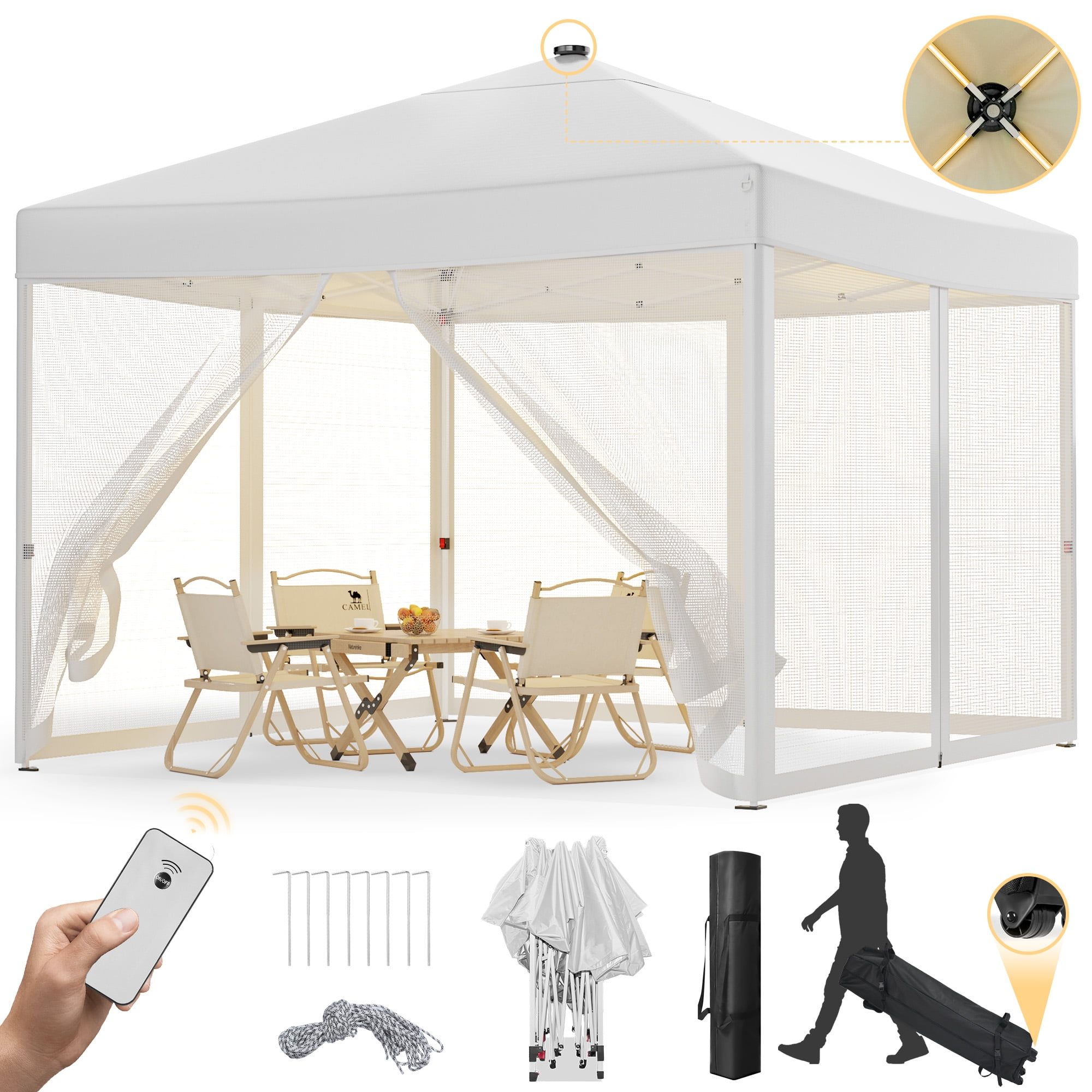 Vecukty 10x10ft Pop Up Canopy Tent with Removable Mesh Mosquito ...