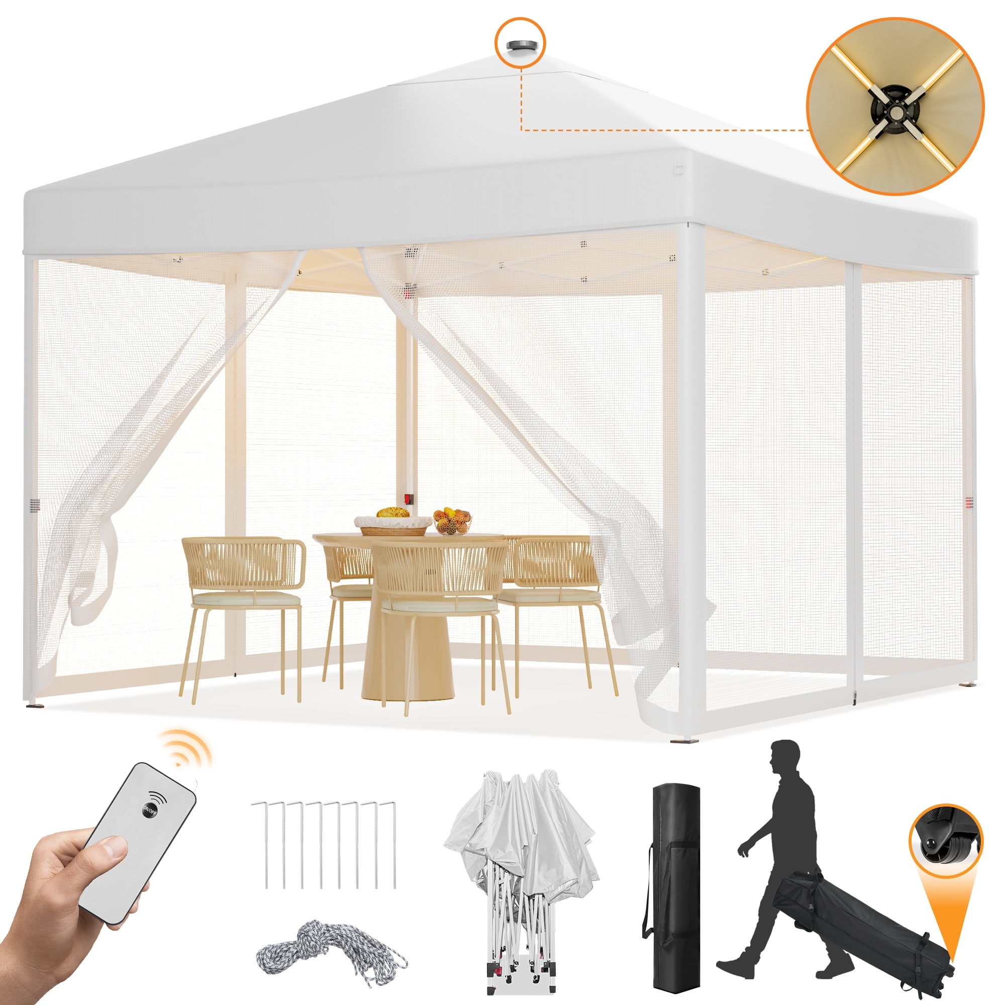 Vecukty 10x10ft Pop Up Canopy Tent with Removable Mesh Mosquito ...