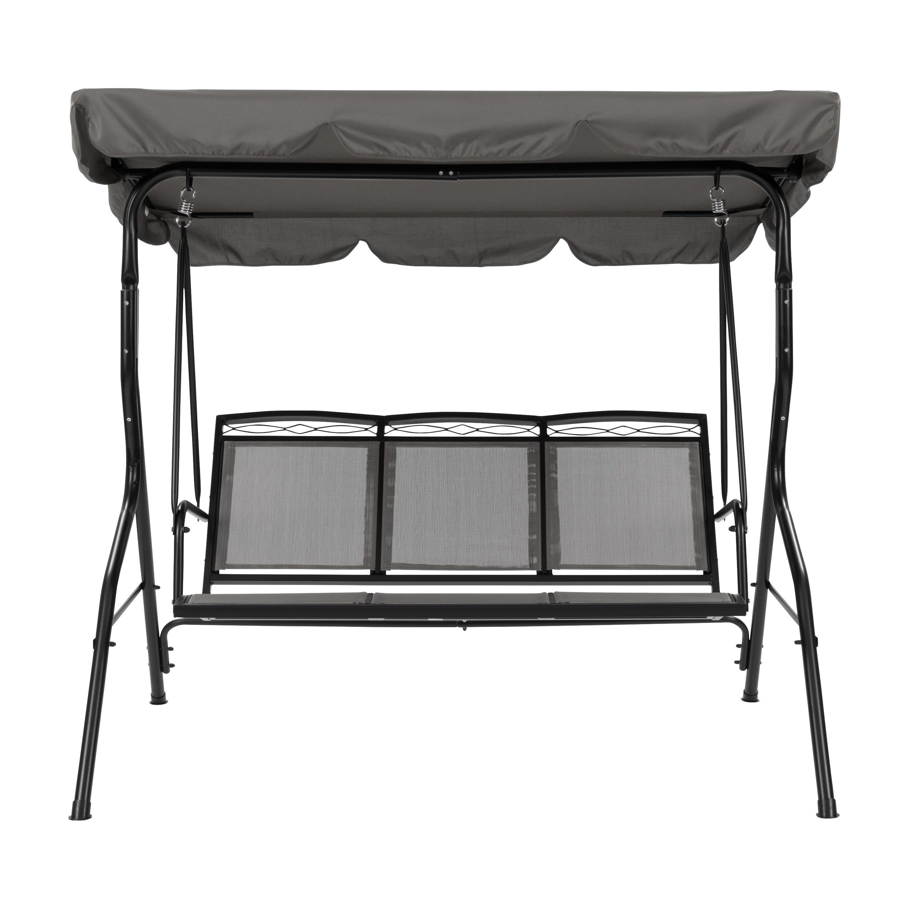 Veda Gray Mesh 3-Seat Powder Coated Metal Frame Patio Swing with Canopy ...