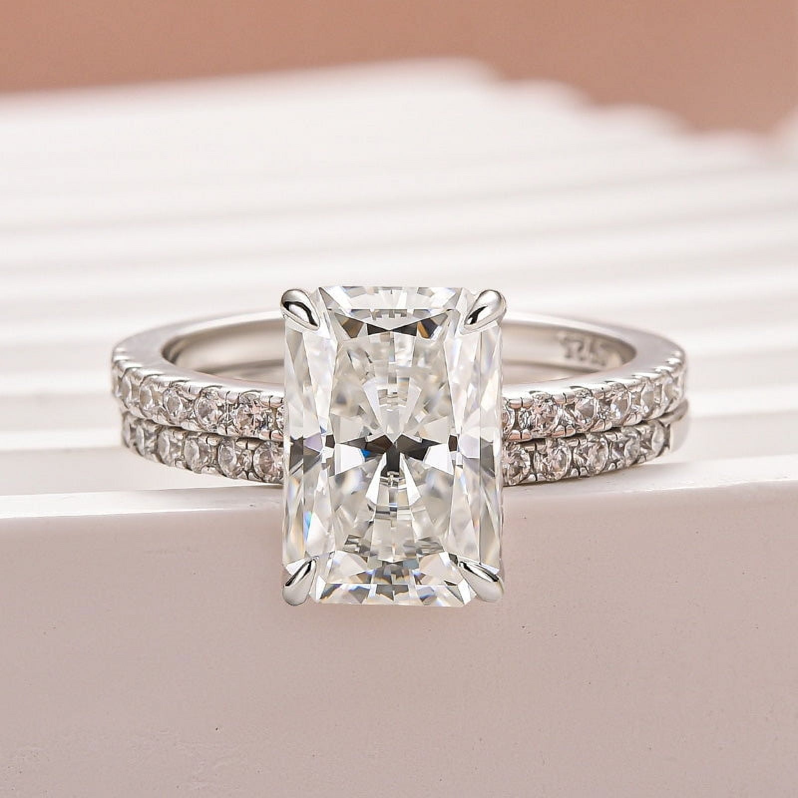 Veda Jewel 1.8 Ct Radiant Cut Three Stone Engagement Ring – 14K White ...