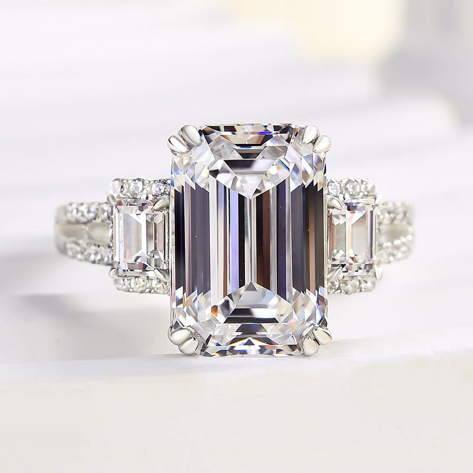 Veda Jewel Elegant 14K White Gold Plated Three Stone Prong Set ...
