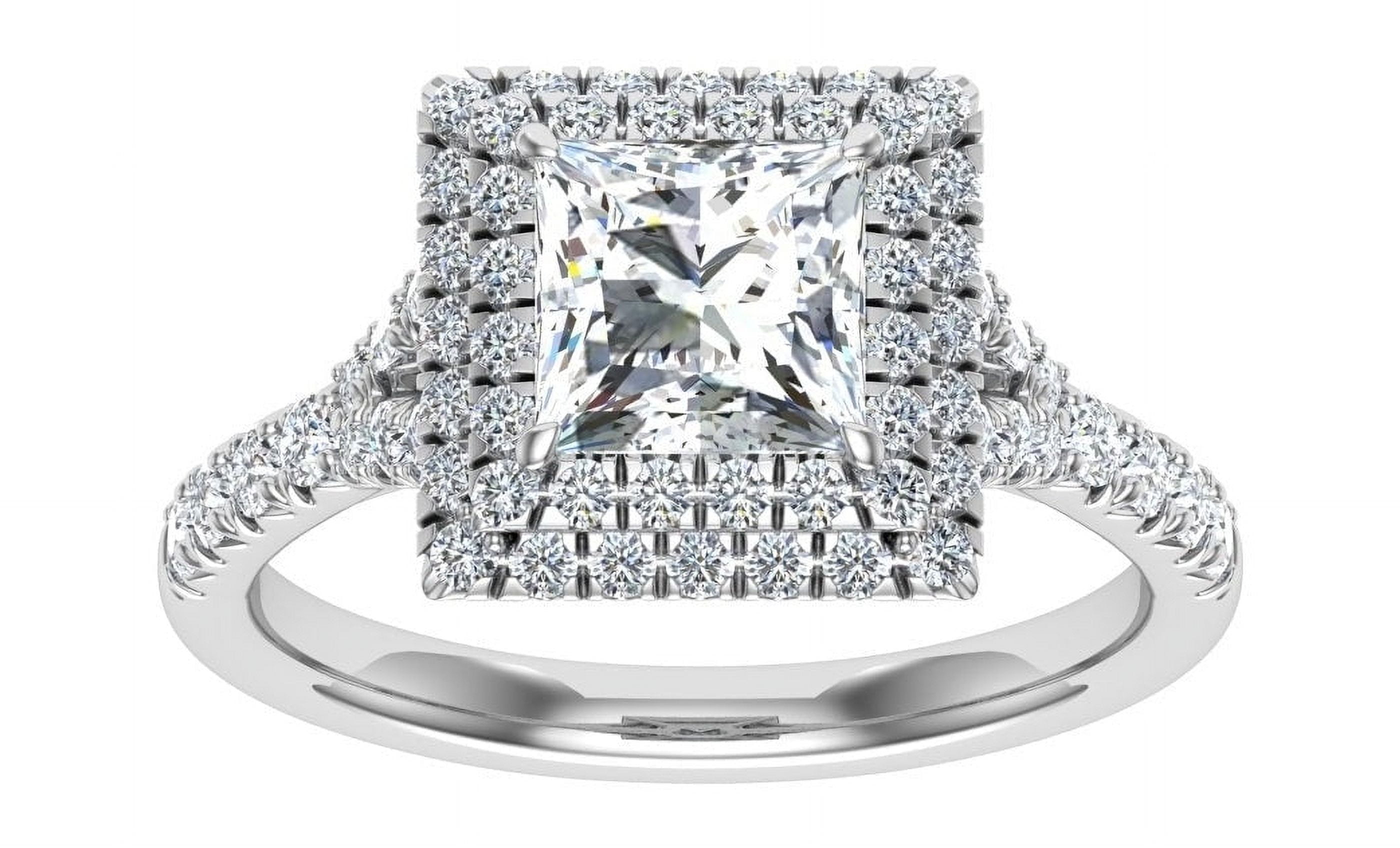 Veda Jewelry 1.48 Ct Princess Cut Moissanite Engagement Ring - 14K White Gold Plated - Halo ...