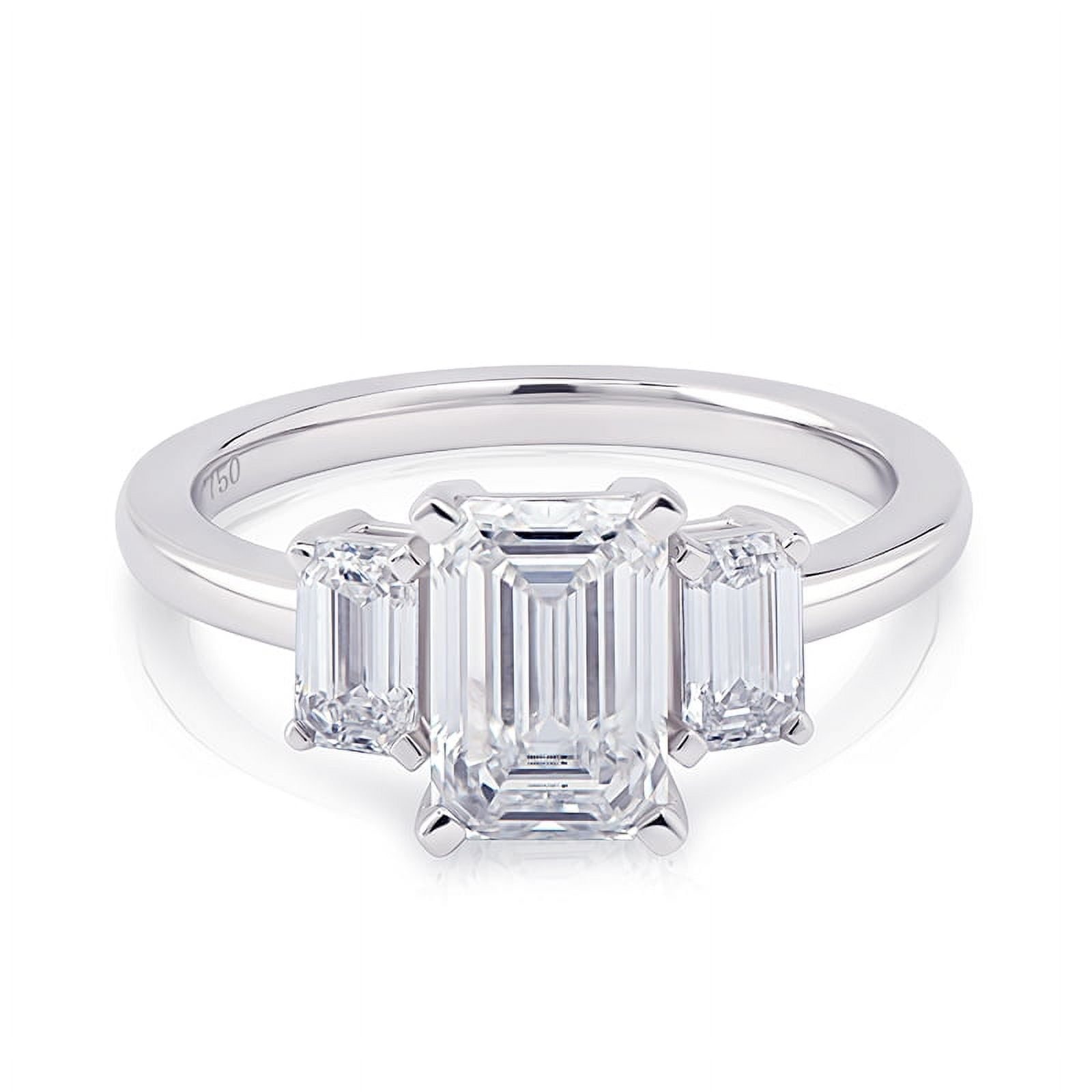 Veda Jewelry 1.86 Ct Emerald Cut Moissanite Three Stone Engagement Ring ...