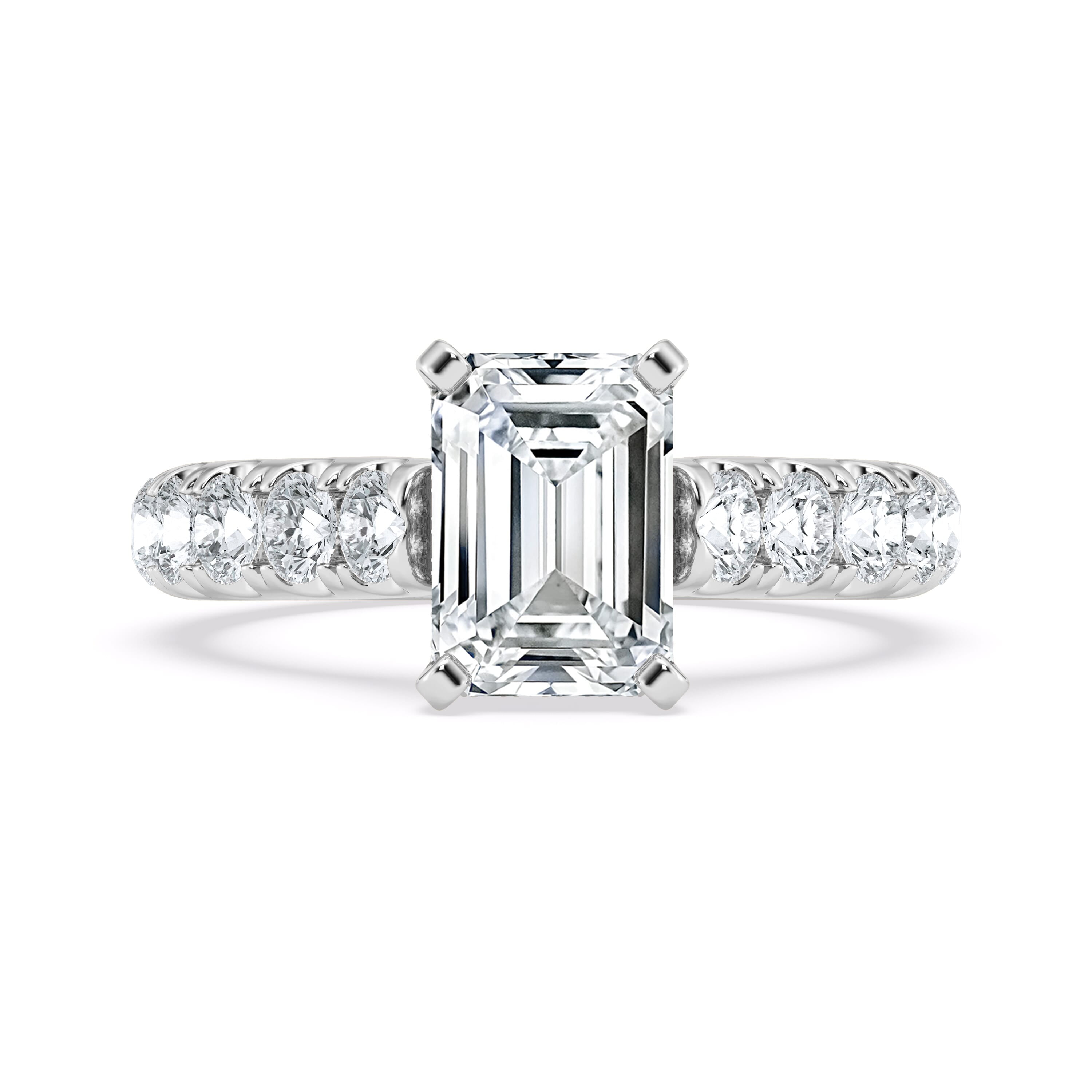 Veda Jewelry 1.95 Ct Emerald Cut Moissanite Hidden Halo Cathedral Pave ...