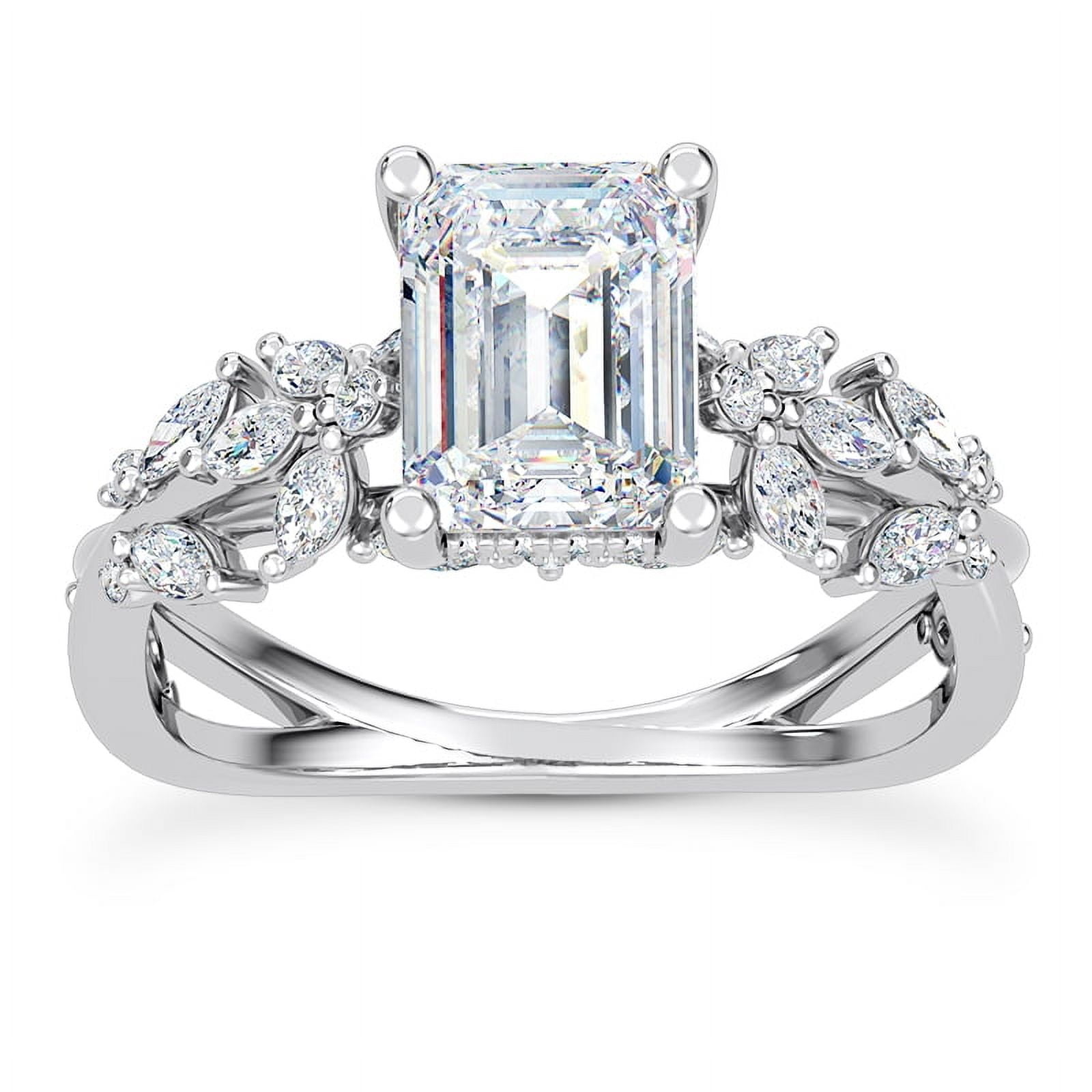 Veda Jewelry 14K White Gold Plated Ring with 2.04 Ct Emerald Cut ...
