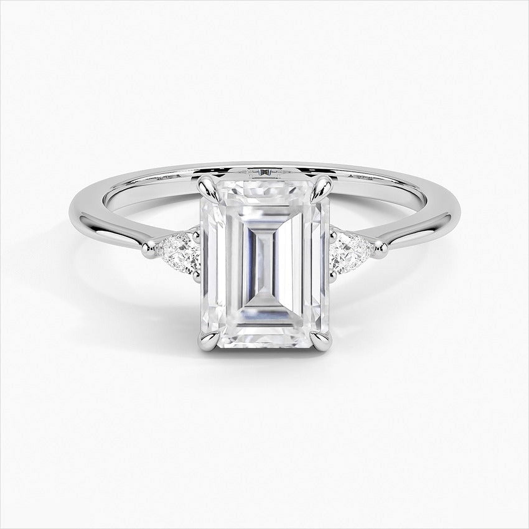 Veda Jewelry 2.04 Ct Emerald Cut Moissanite Engagement Ring - Three ...