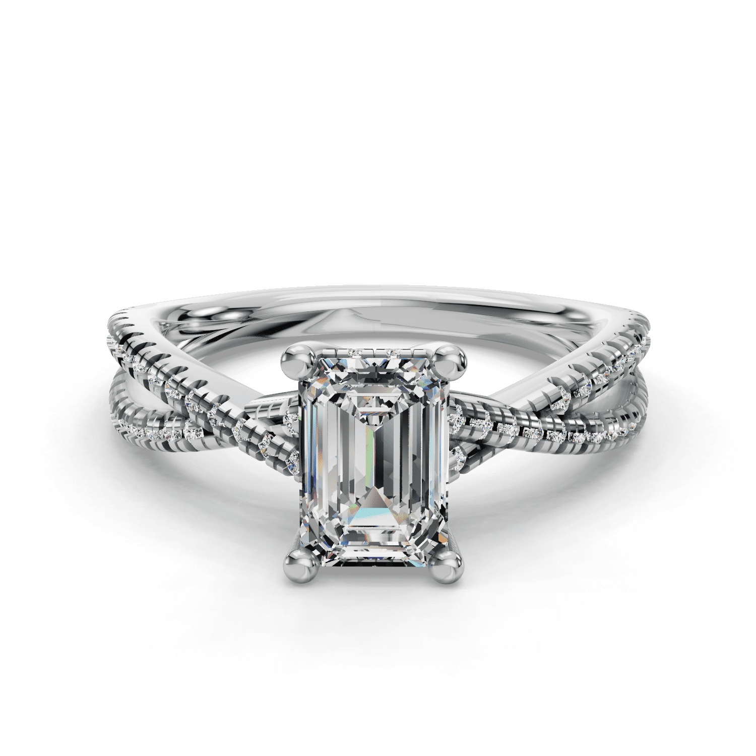 Veda Jewelry 2.04 Ct Emerald Cut Moissanite Ring - Twisted Promise 14K ...