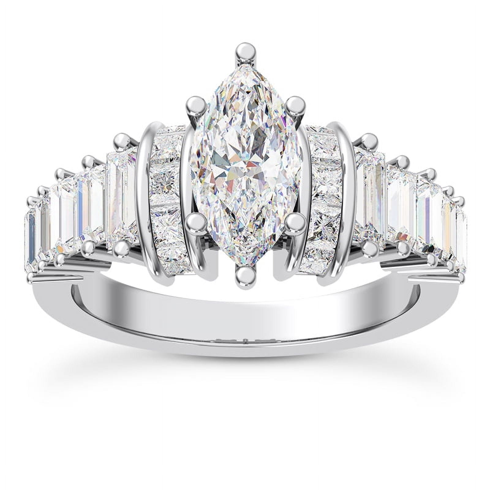 Veda Jewelry Moissanite Ring for Women - 2.13 Ct Marquise Cut Princess ...