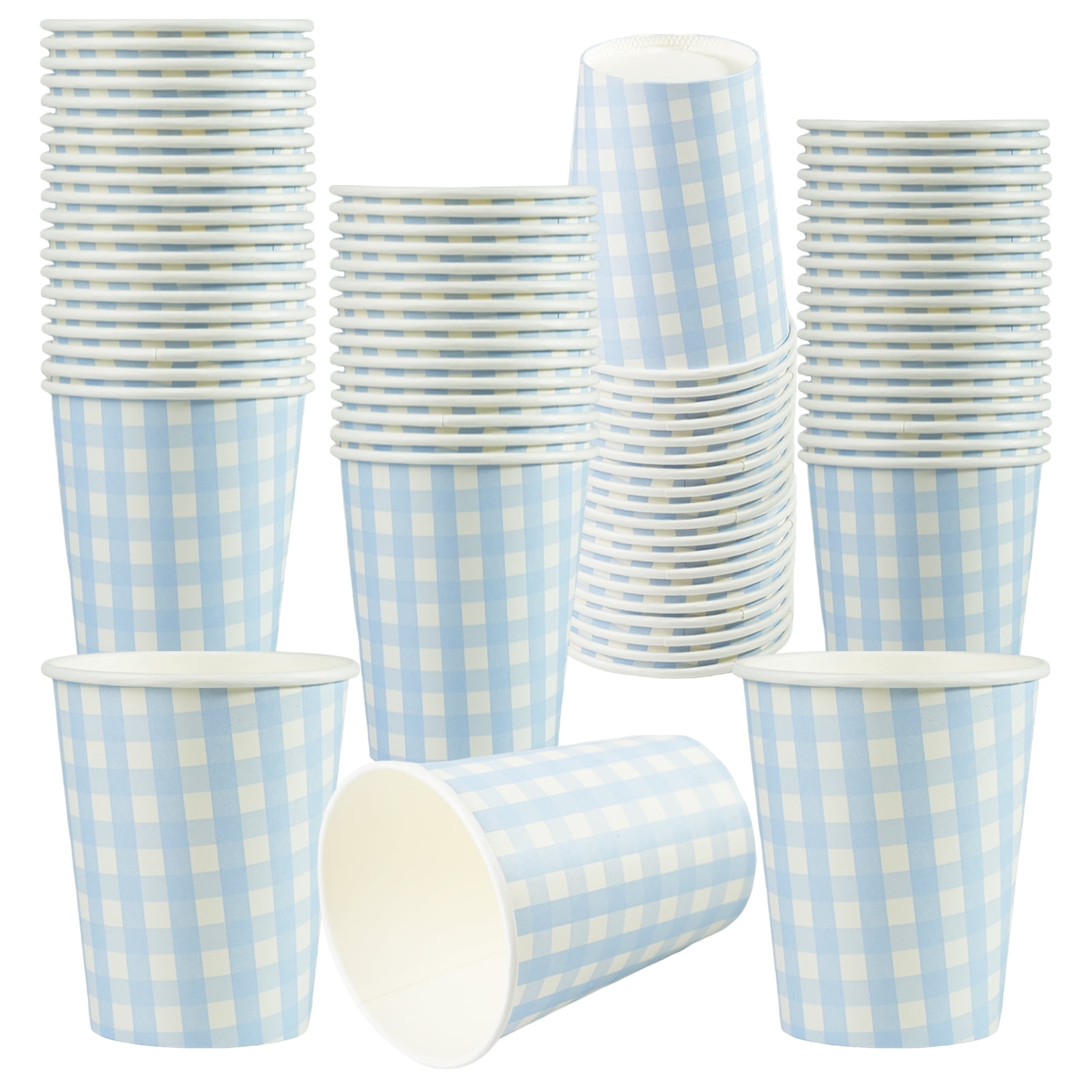 Verdelife Disposable Paper Cups, 8oz, Plaid Gingham Red & Blue, Check ...