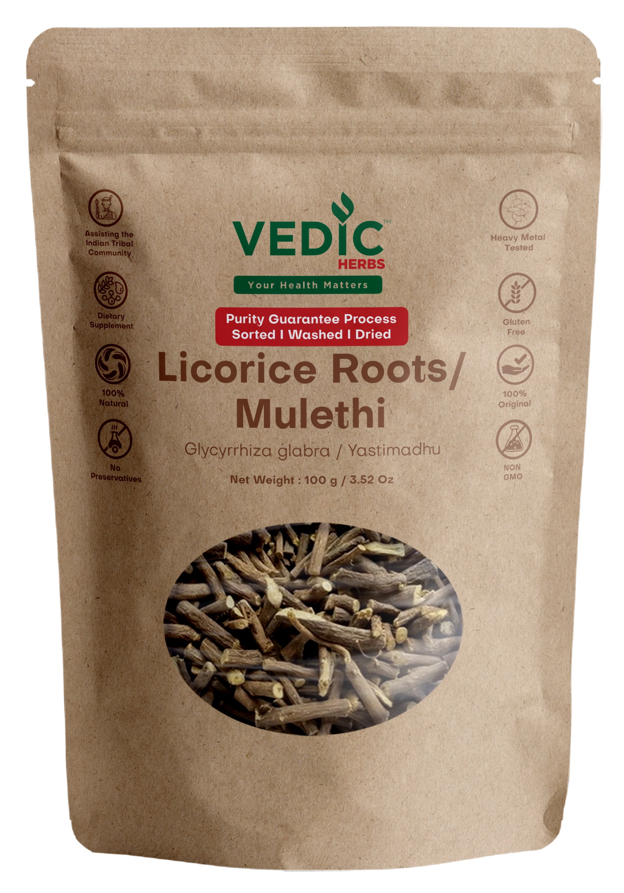 Vedic Herbs Licorice Root Mulethi, 100g, Natural Ayurvedic Supplement ...