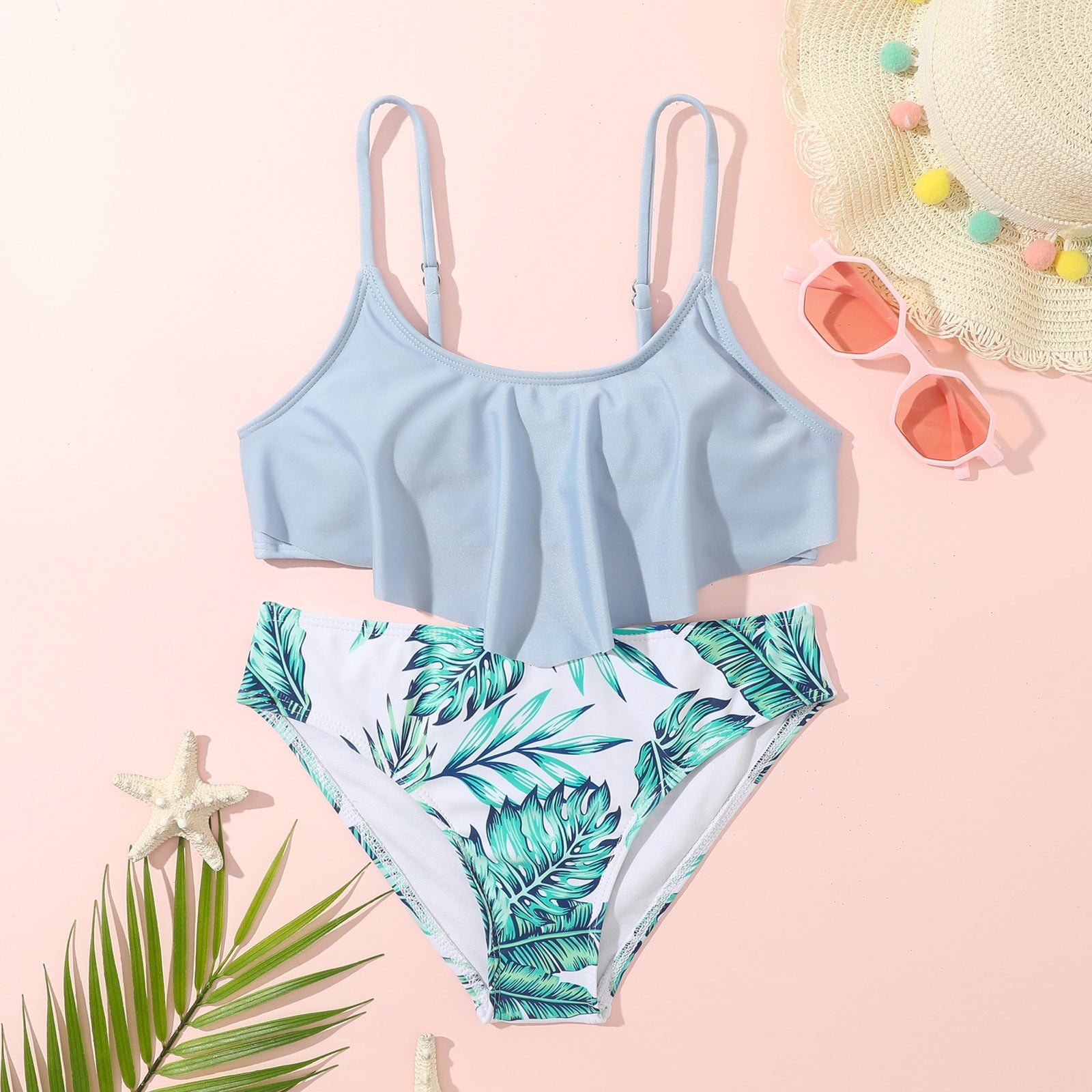 Vedolay Girl's Swimwear Outfits Summer Leaves Print 2 Piece Bathing ...