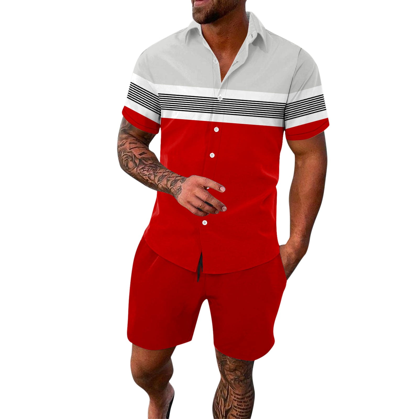 Vedolay Men 2 Piece Shirts Sets Summer Beach Outfits Short Sleeve ...