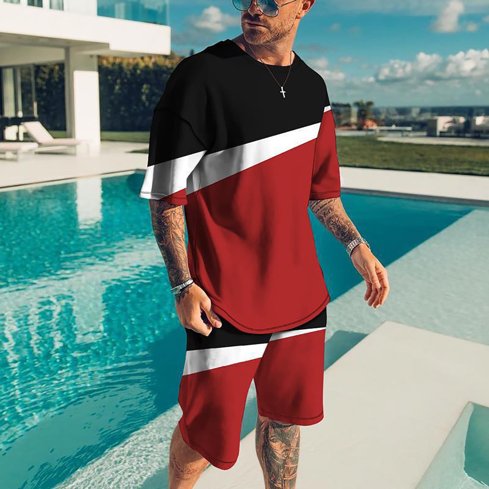 Vedolay Short Set For Men Casual Men's Summer Tracksuit 2 Piece Outfits ...