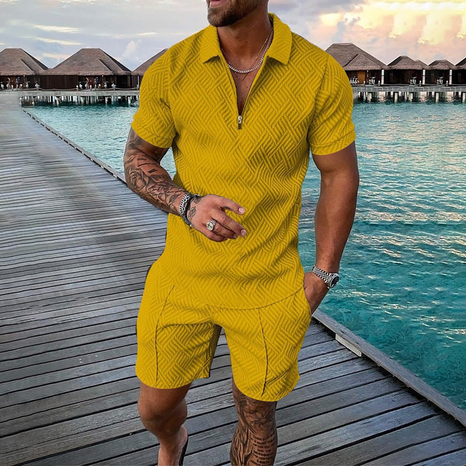 Vedolay Workout Short Set Men’s Spring Summer 2-Piece Fashion Set Beach ...